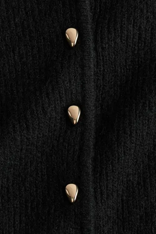 H&m Rib-knit Peplum Cardigan With Metal Buttons - Black