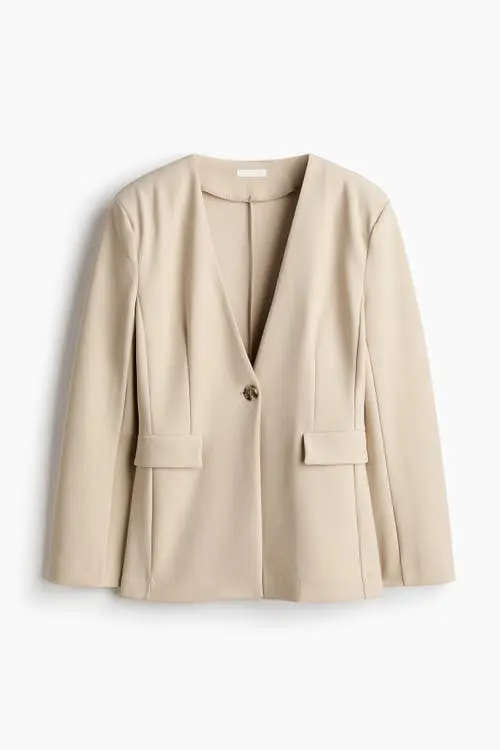 H&M Collarless Jersey Blazer With V-neckline