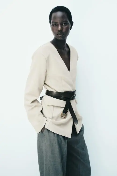 H&M Collarless Jersey Blazer With V-neckline