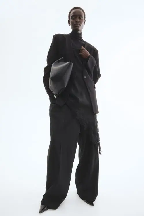 H&m Collarless Jersey Blazer With V-neckline - Black