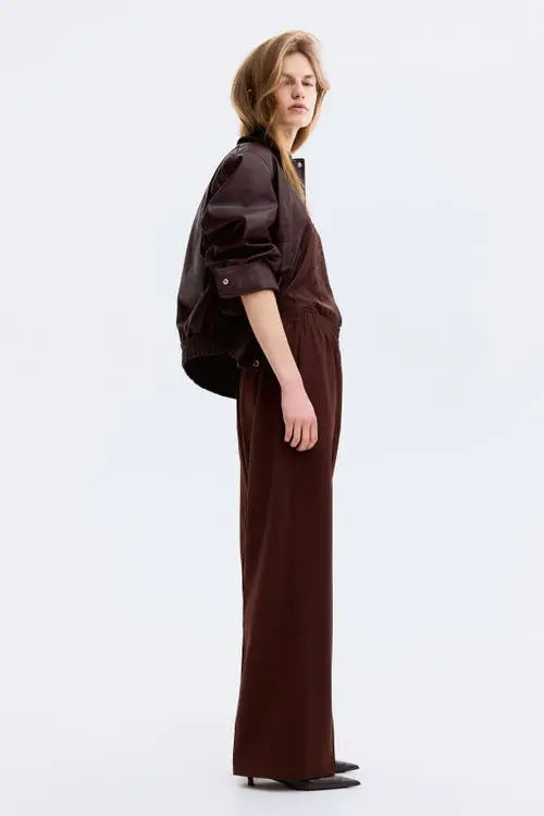 H&m Wide-leg Trousers With High Waist - Brown