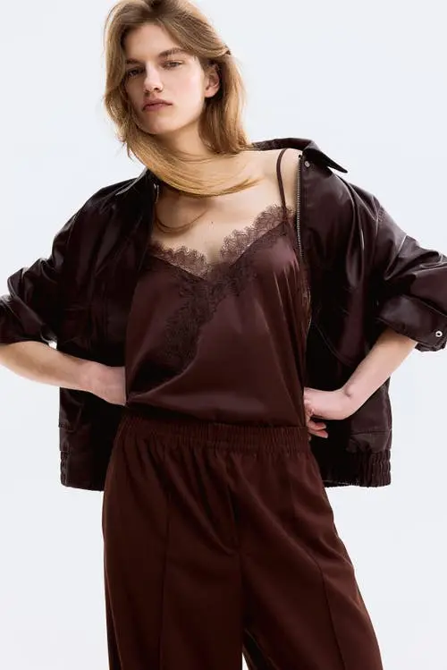 H&m Wide-leg Crease-leg Trousers - Brown