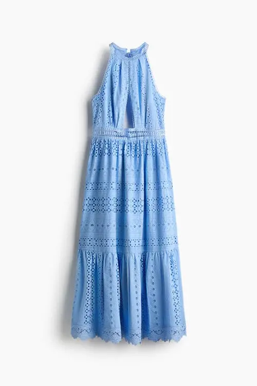 H&m Eyelet-embroidered Poplin Maxi Dress