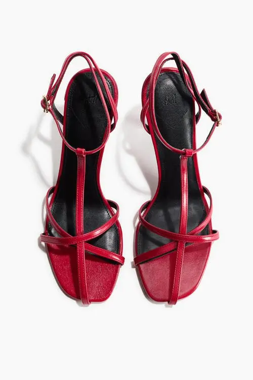 H&m Heeled Strappy T-strap Sandals With Adjustable Buckle - Bright Red