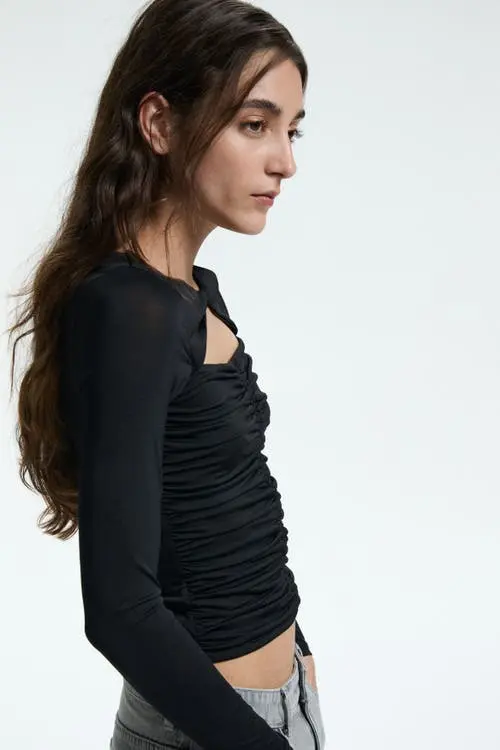 H&m Cut-out Jersey Top With Draped Detail