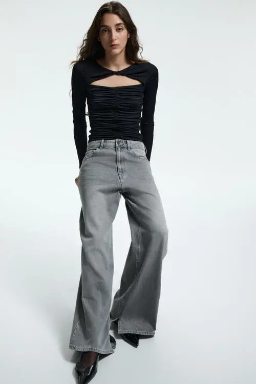 H&m Cut-out Jersey Top With Draped Detail