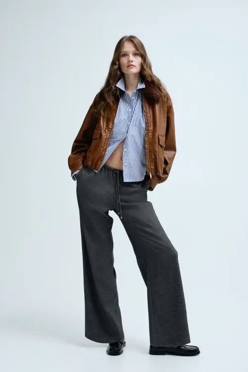 H&m Drawstring Trousers In Herringbone Weave