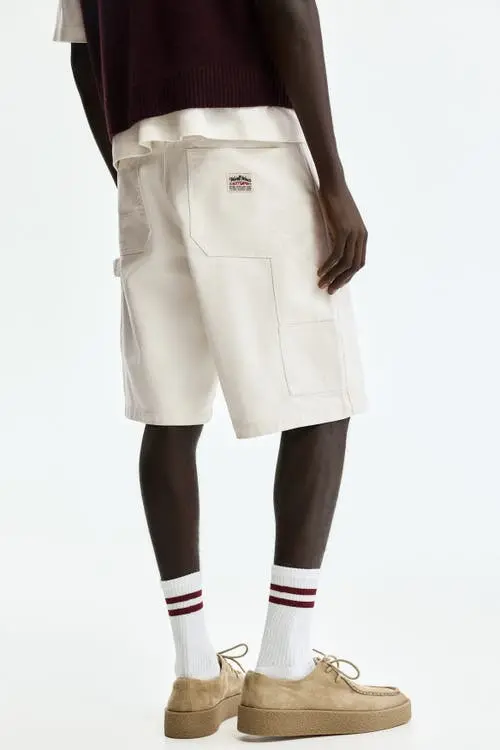H&m Relaxed Fit Carpenter Shorts In Cotton Twill - White