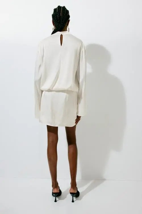H&m Draped Satin Mini Dress With Stand Collar