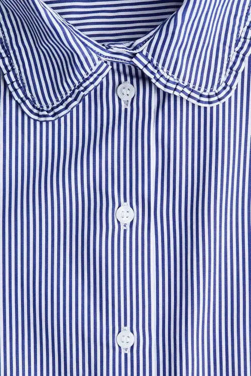 H&m Cotton Poplin Shirt With Frill Collar And Cuffs - Blue/striped