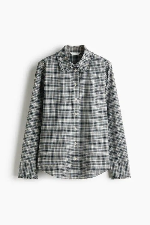 H&M Cotton Poplin Shirt With Frill Trim