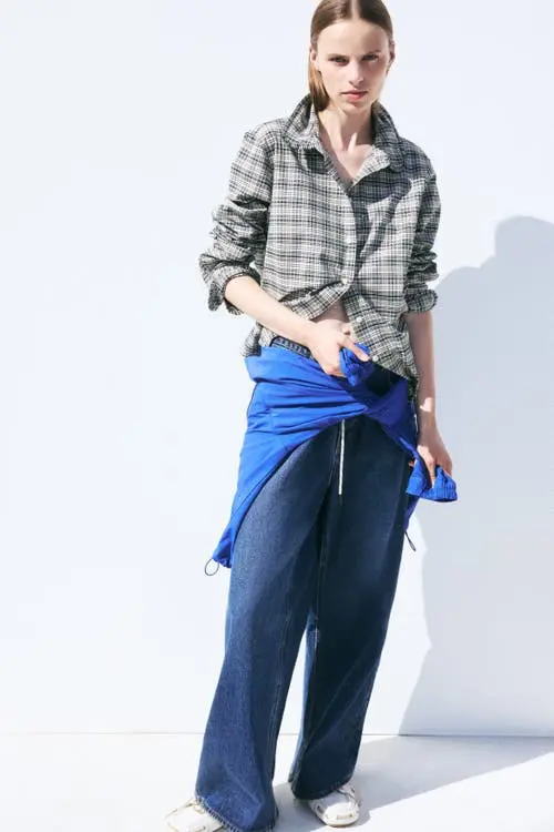 H&M Cotton Poplin Shirt With Frill Trim