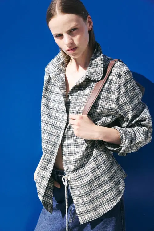 H&M Cotton Poplin Shirt With Frill Trim