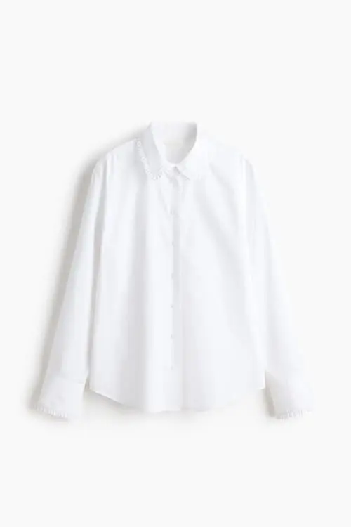 H&M Cotton Poplin Shirt With Frill Trim