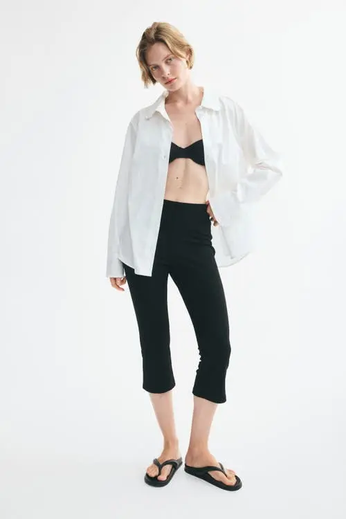 H&M Cotton Poplin Shirt With Frill Trim