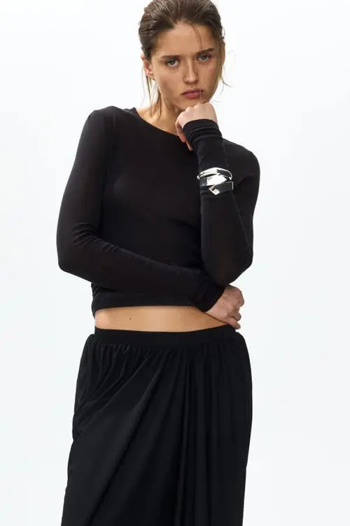 H&m Cropped Barrel Trousers With Draped Effect