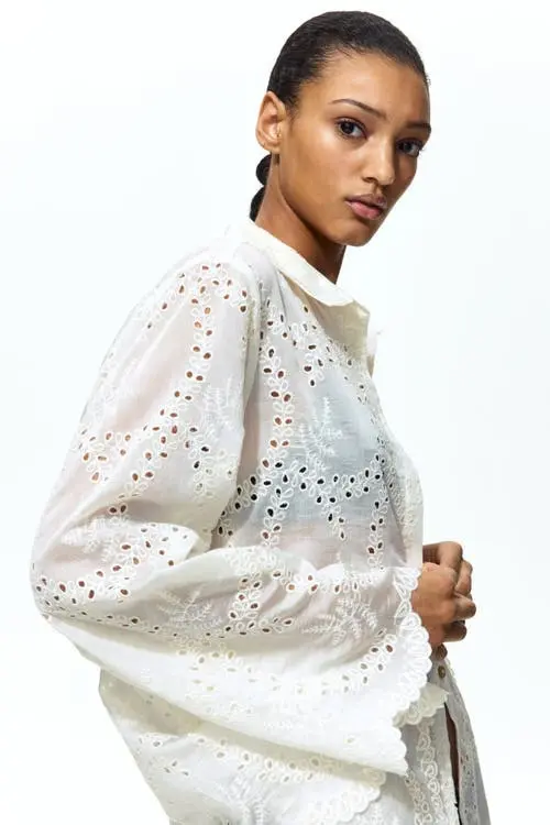 H&m Broderie Anglaise Lyocell-blend Shirt