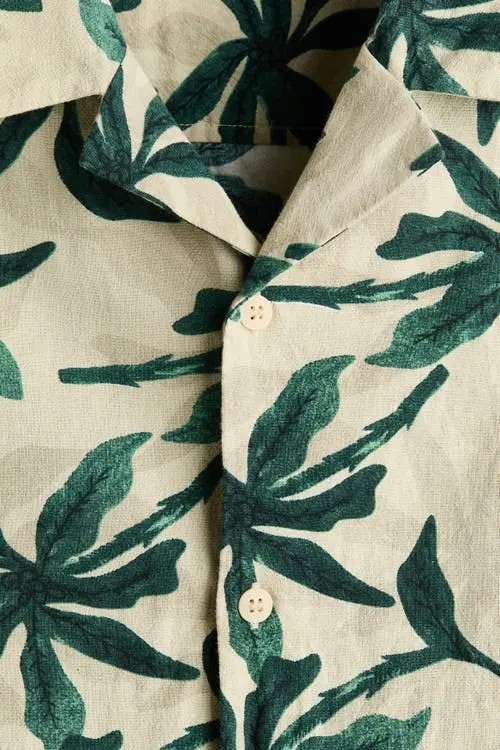 H&m Relaxed Fit Cotton Resort Shirt - Dark Green/patterned