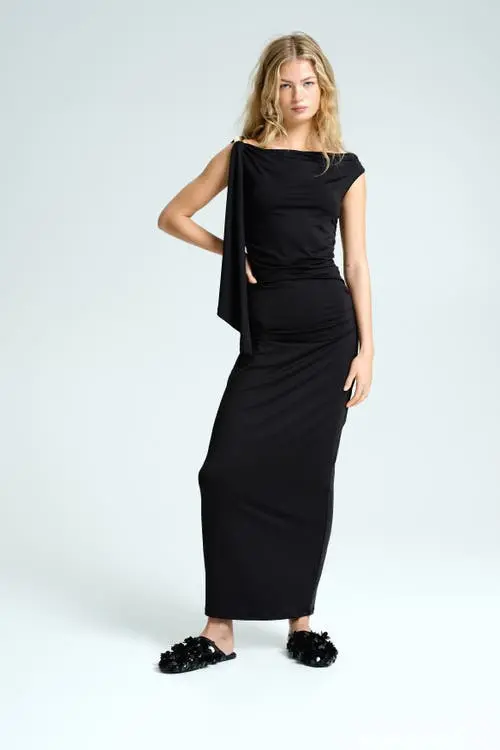 H&m Draped One-shoulder Maxi Dress - Black