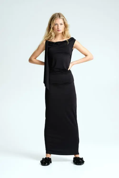 H&m Draped One-shoulder Maxi Dress - Black