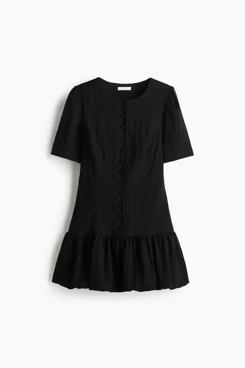 H&m Bubble-hem Dress With Puff Sleeves