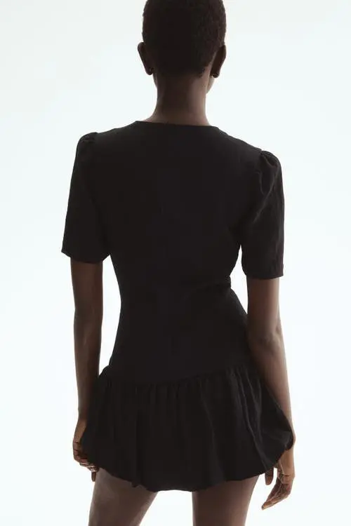 H&m Bubble-hem Dress With Puff Sleeves