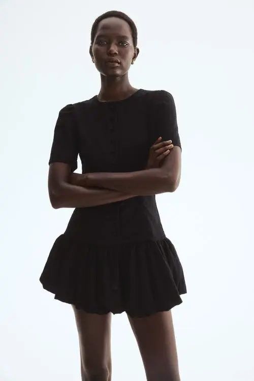 H&m Bubble-hem Dress With Puff Sleeves