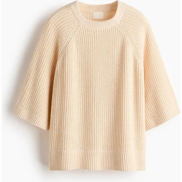 H&m Rib-knit Oversized Top - Beige