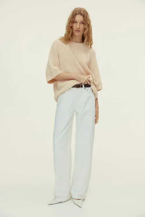 H&m Rib-knit Oversized Top - Beige