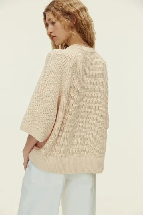 H&m Rib-knit Oversized Top - Beige