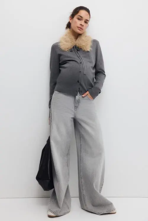 H&m Mama Detachable Fur Collar Cardigan