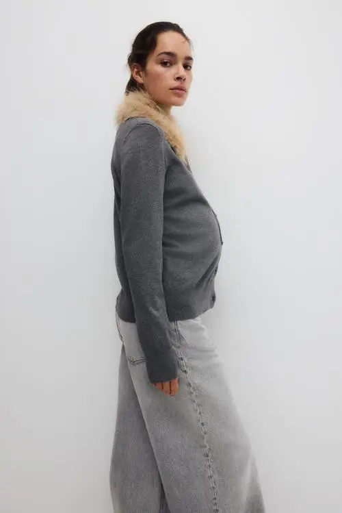 H&m Mama Detachable Fur Collar Cardigan