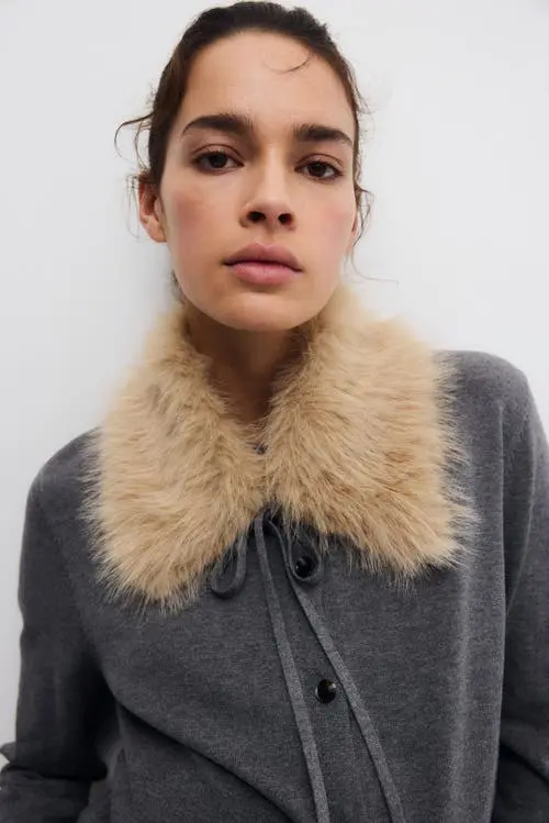 H&m Mama Detachable Fur Collar Cardigan