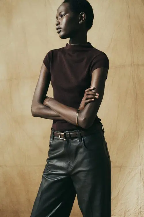 H&m Fine-knit Turtleneck Top With Cap Sleeves