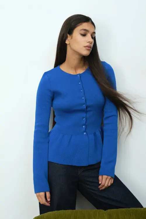 H&m Peplum Cardigan With Button Front And Flared Hem