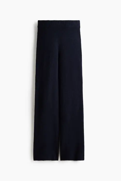 H&m Fine-knit Wool Blend Trousers - Navy Blue
