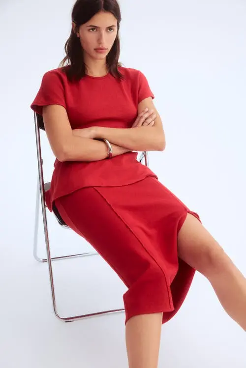 H&m Fine-knit Midi Skirt With Slit