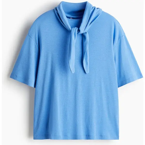 H&m Cotton Scarf Collar Top