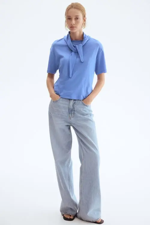 H&m Cotton Scarf Collar Top