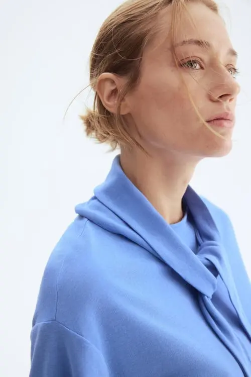 H&m Cotton Scarf Collar Top