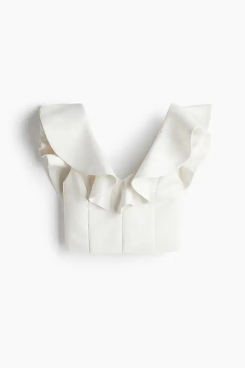 H&m Flounce-trimmed V-neck Top - White