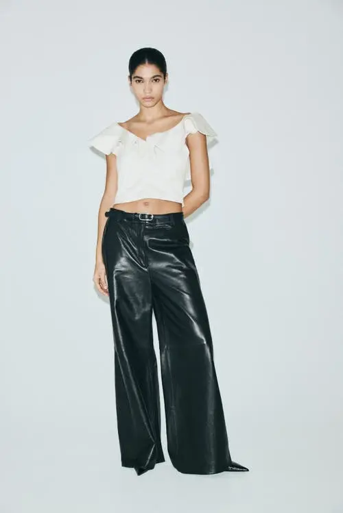 H&m Flounce-trimmed V-neck Top