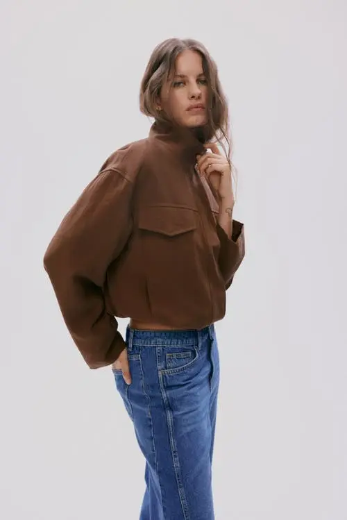 H&m Funnel-collar Jacket With Concealed Press-studs