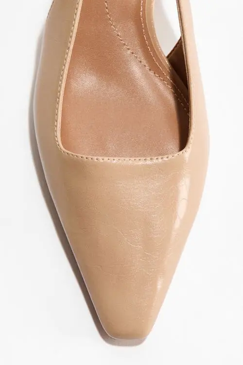 H&m Kitten-heeled Slingbacks With Chisel Toes - Beige