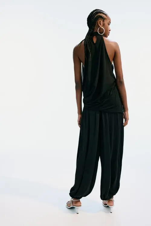 H&m Draped Panel Balloon Trousers - Black