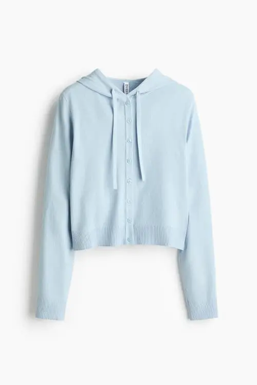 H&m Short Hooded Cardigan With Drawstring Hood