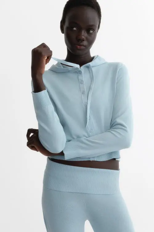 H&m Short Hooded Cardigan With Drawstring Hood