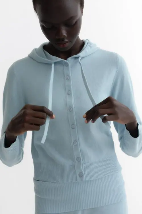 H&m Short Hooded Cardigan With Drawstring Hood