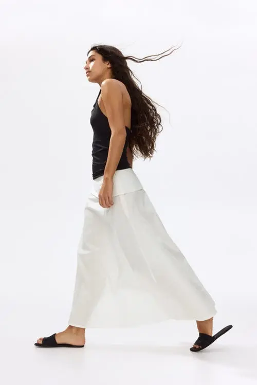 H&m Flounced Poplin Maxi Skirt