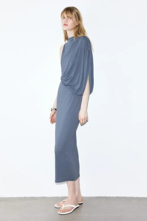 H&M Draped Asymmetric Maxi Dress